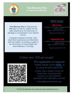 2024 Two Become One Retreats Flyer with QR Code - Diocese of Venice